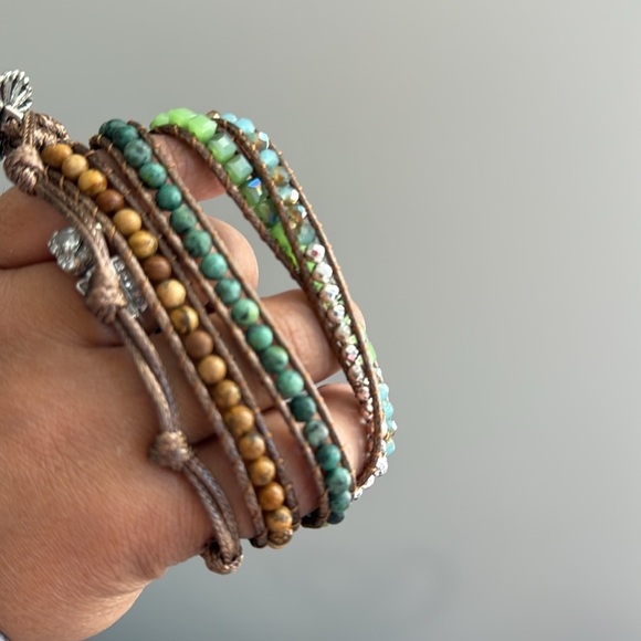 Jewelry | Nwot Wrapped Beaded Rope Bracelet Adjustable Green Brown ...